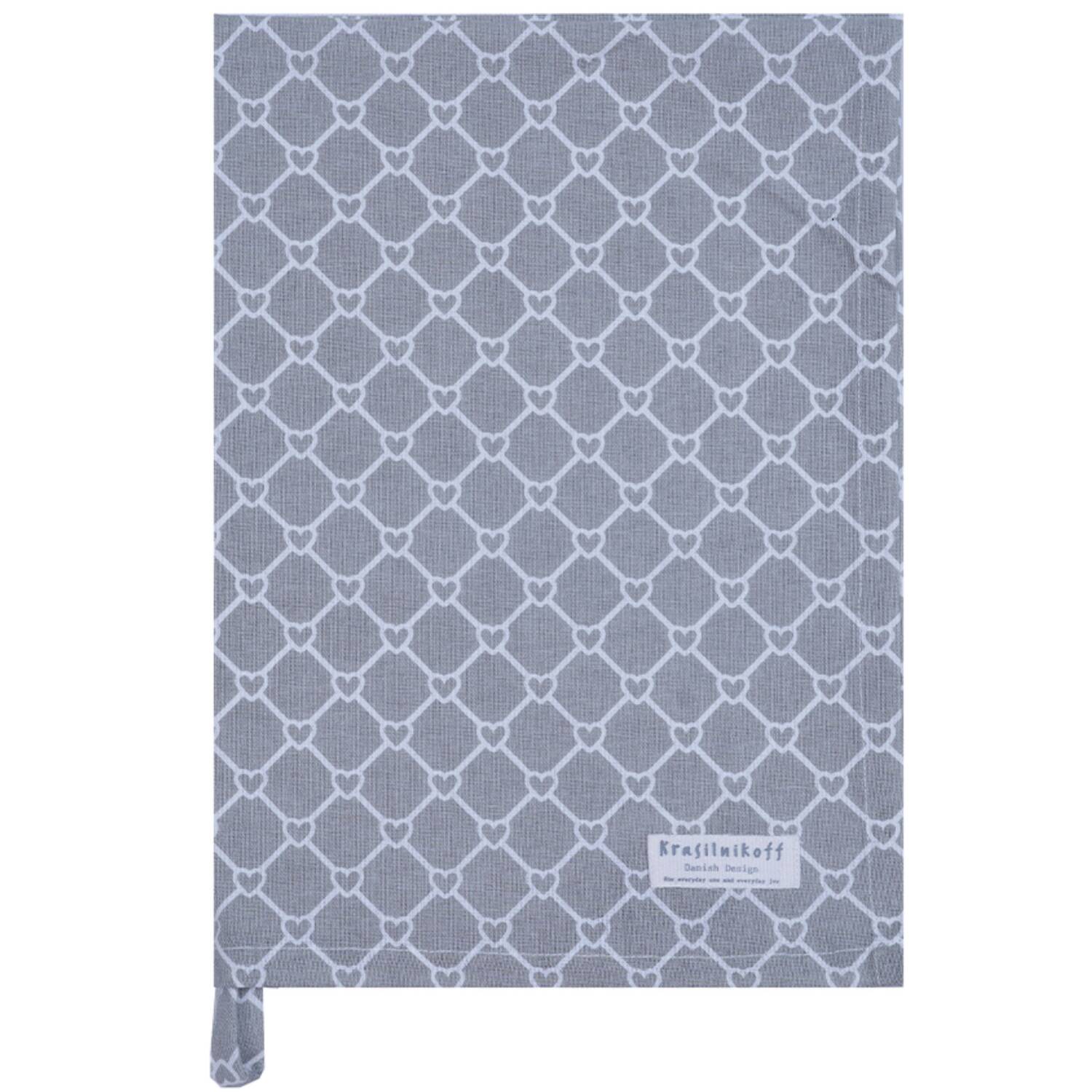 Krasilnikoff Geschirrtuch Diagonal Hearts grau 50x70cm